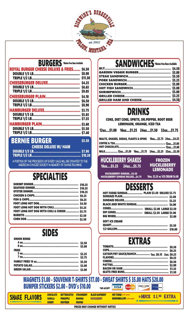 Online Menu – Richwines Burgerville